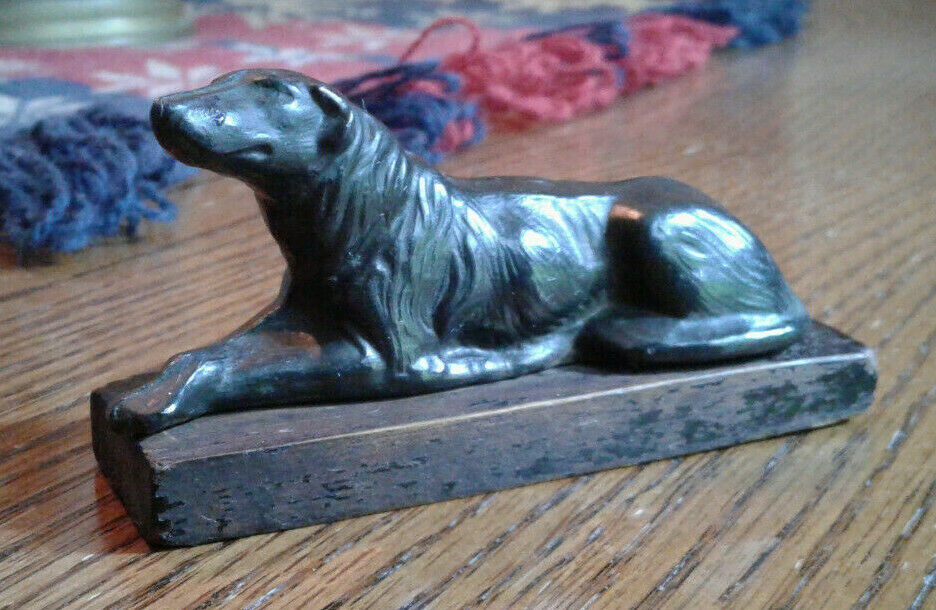 Antique Small Cast Iron Greyhound/Sporting Dog Figurine On Wooden Base ...