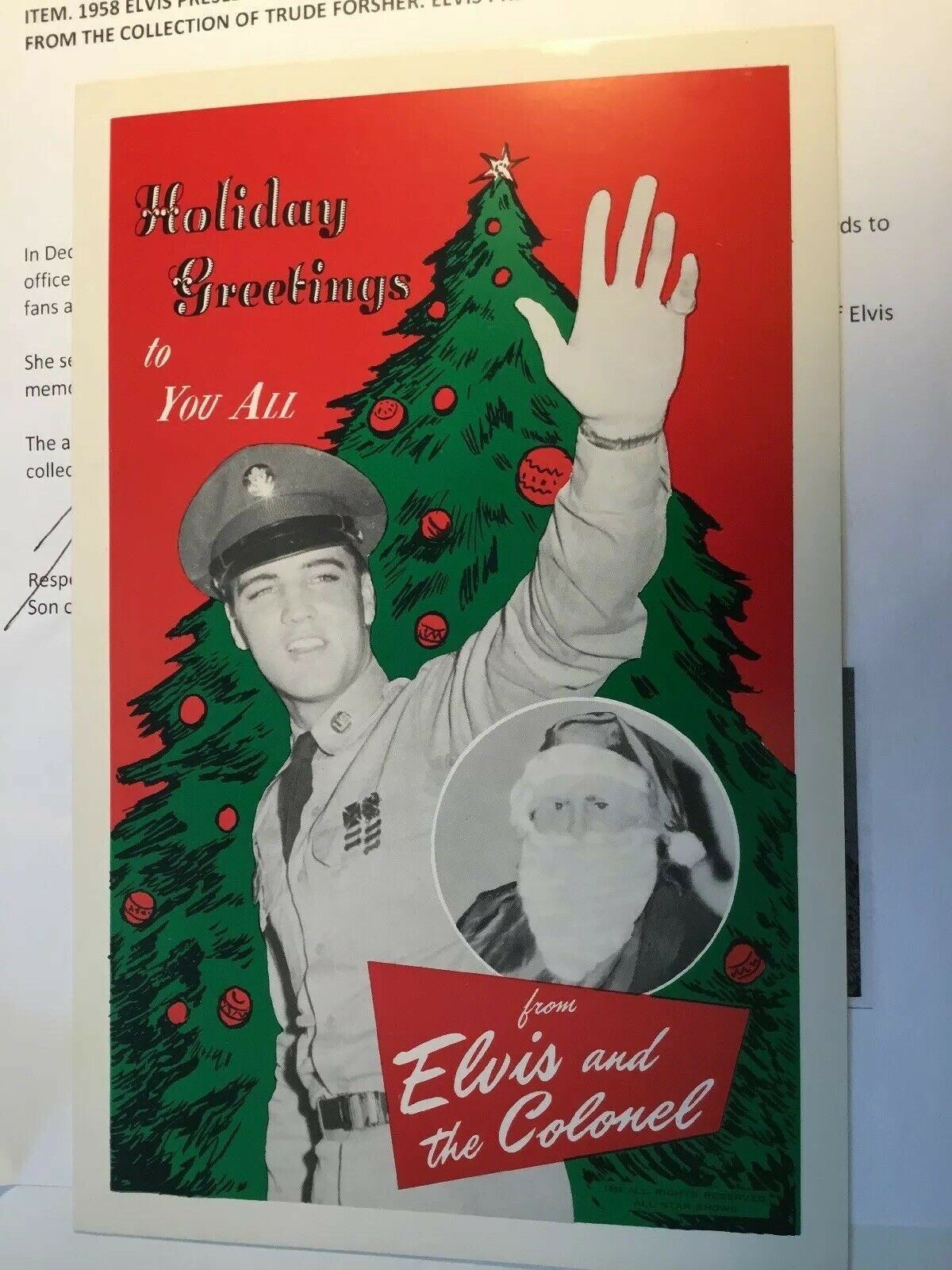 Vintage Elvis 1958 Army Christmas Card / / Colonel Parker Office ...