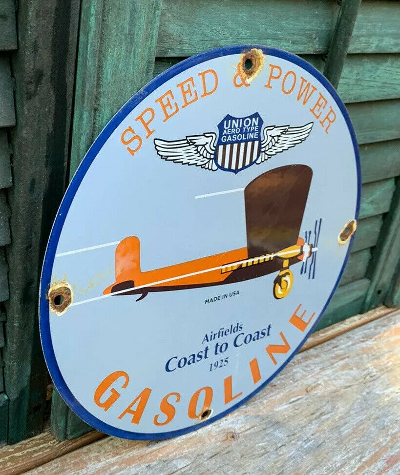 OLD 1925 SPEED AND POWER GASOLINE PORCELAIN GAS STATION PUMP SIGN ...