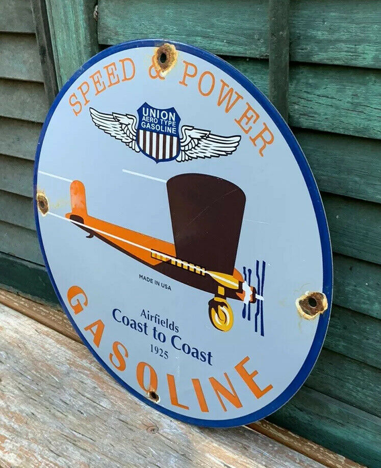 OLD 1925 SPEED AND POWER GASOLINE PORCELAIN GAS STATION PUMP SIGN ...