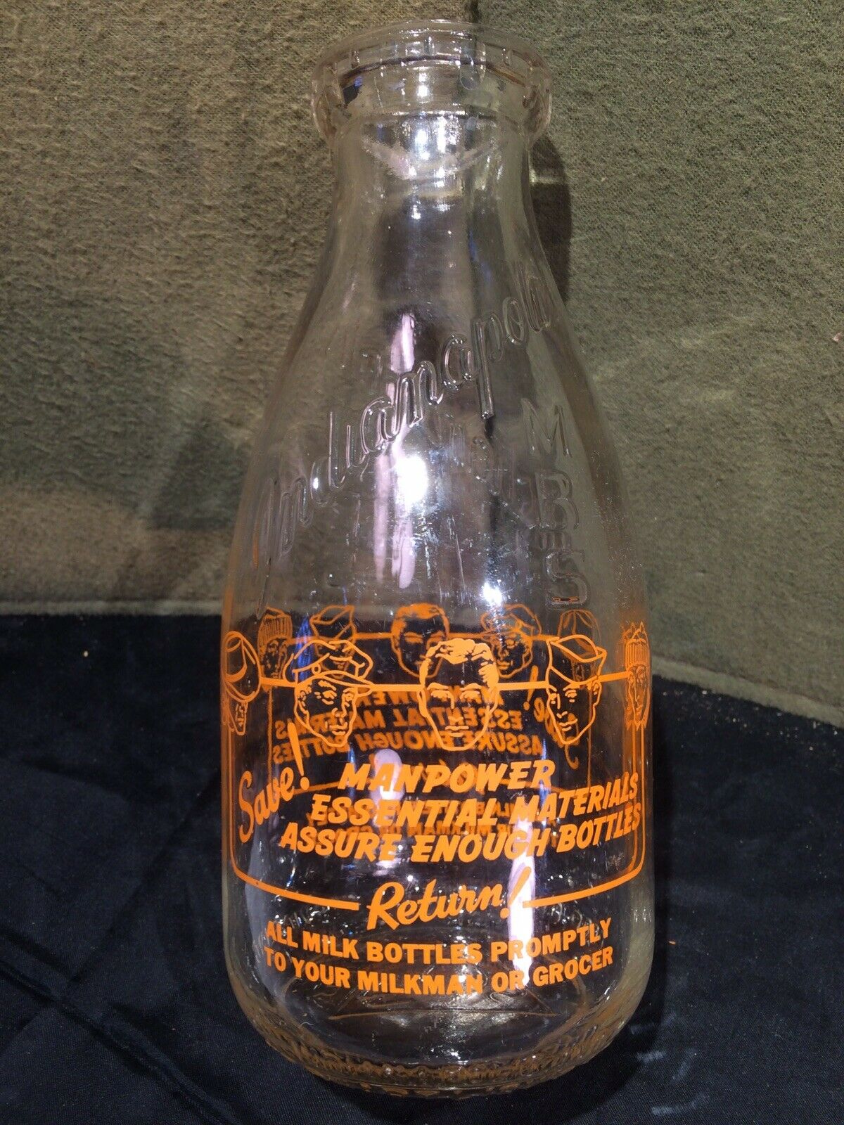Indianapolis MBS One Quart Milk Bottle Save Manpower Essential ...