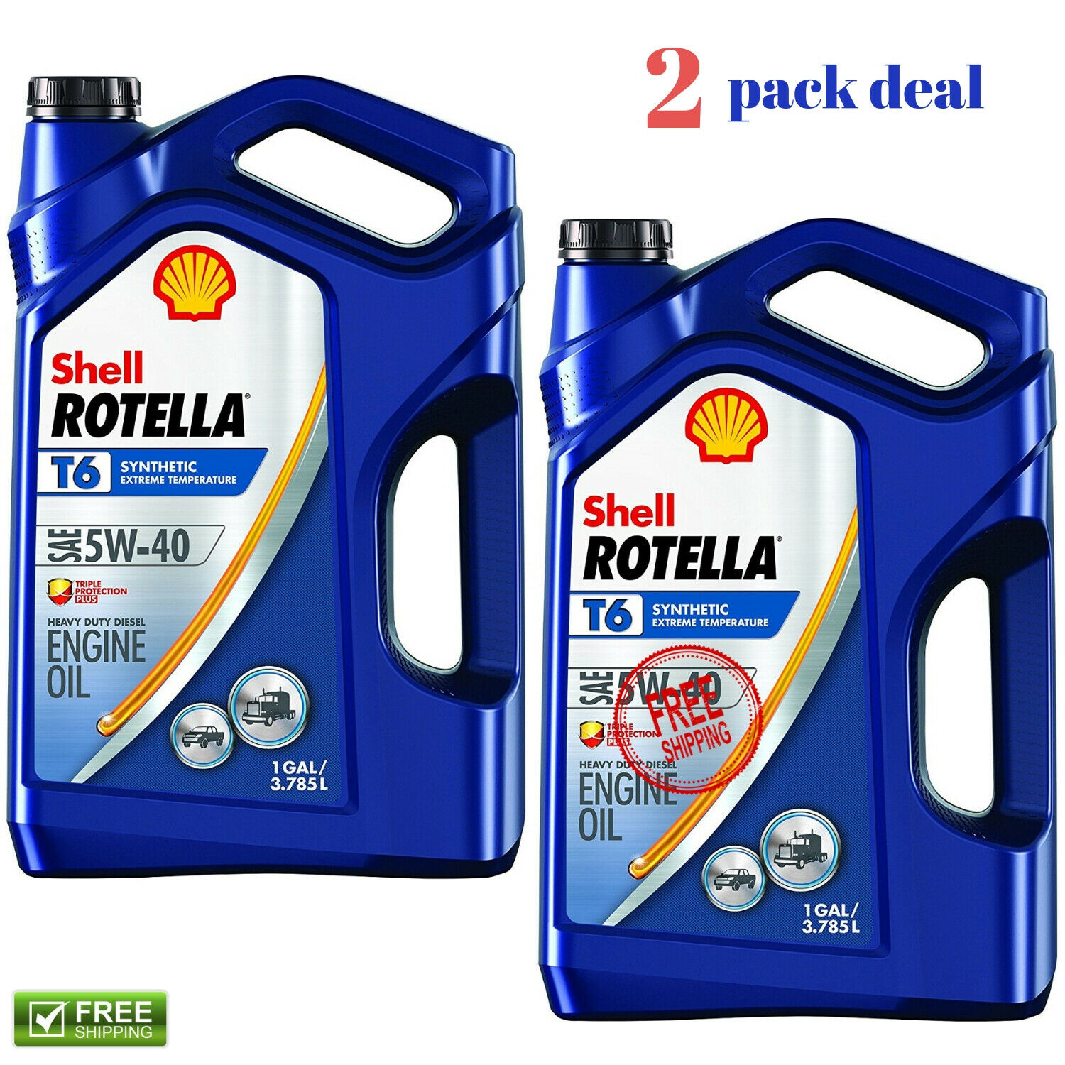 2 PACK Shell Rotella T6 5W - 40 Full Synthetic Diesel Engine Oil 1 Gal ...