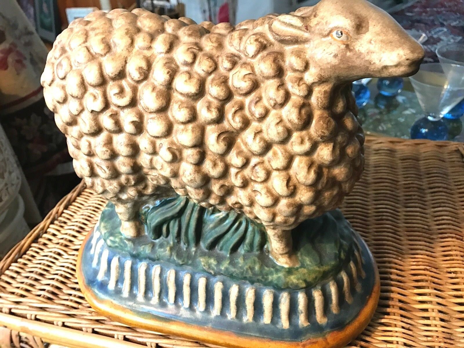 PRIMITIVE SHEEP OR LAMB FIGURE - CENTERPIECE Or MANTLEPIECE 11 " TALL X ...