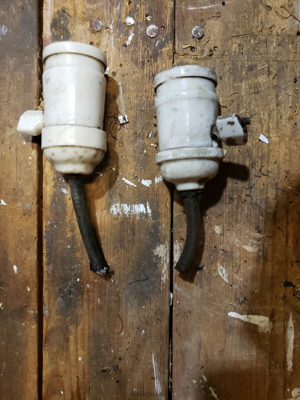 2 Hanging Porcelain Ceramic Light Sockets W Paddle Switch Hanging Cord ...