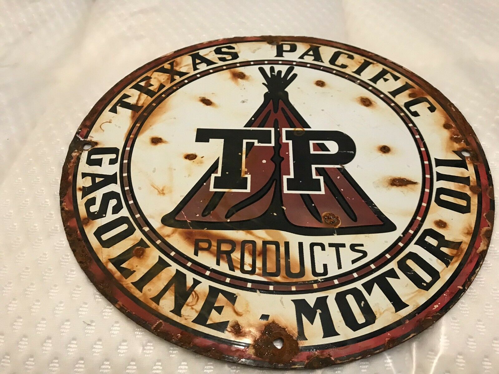 VINTAGE TEXAS PACIFIC GASOLINE PORCELAIN SIGN GAS OIL METAL STATION ...