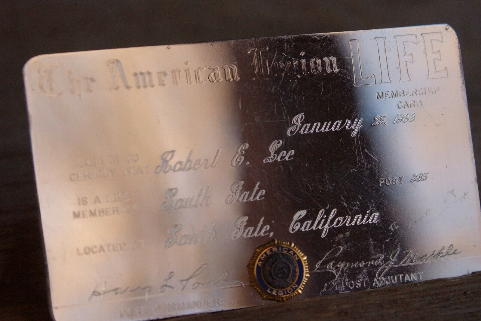 The American Legion Life Member Card Robert E Lee Sterling Silver 1988 ...