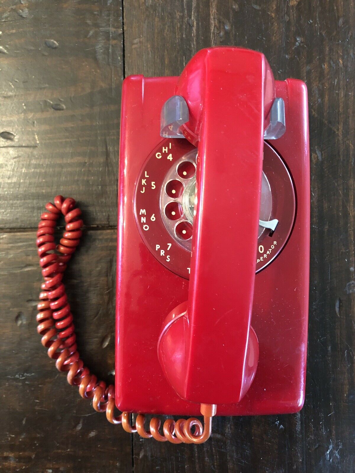VINTAGE ITT RED ROTARY DIAL WALL MOUNT TELEPHONE | #14922349