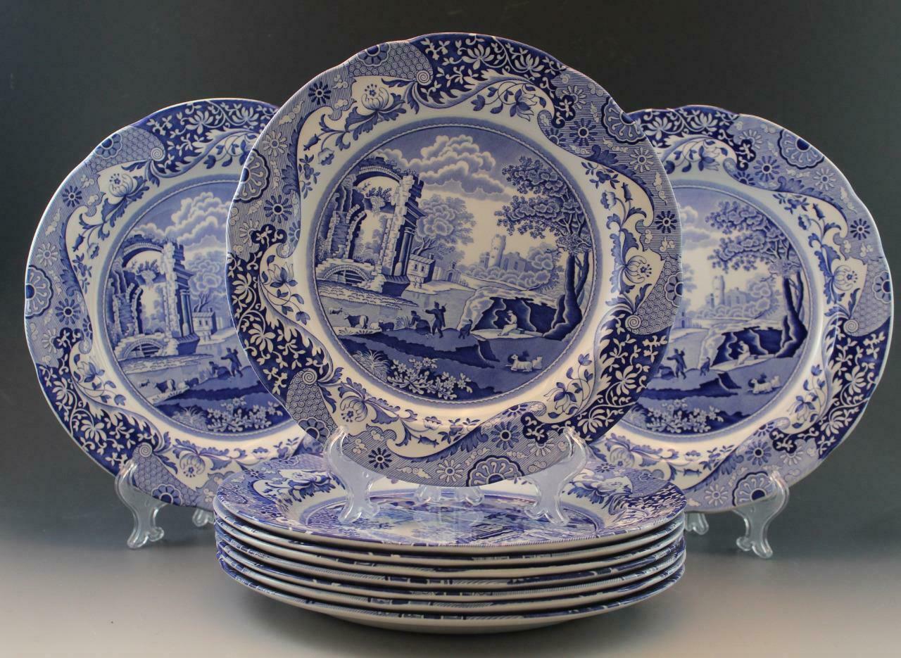 Spode Blue Italian Set Of 10 Scalloped Dinner Plates Vintage English ...