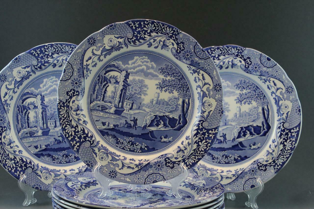 Spode Blue Italian Set Of 10 Scalloped Dinner Plates Vintage English ...