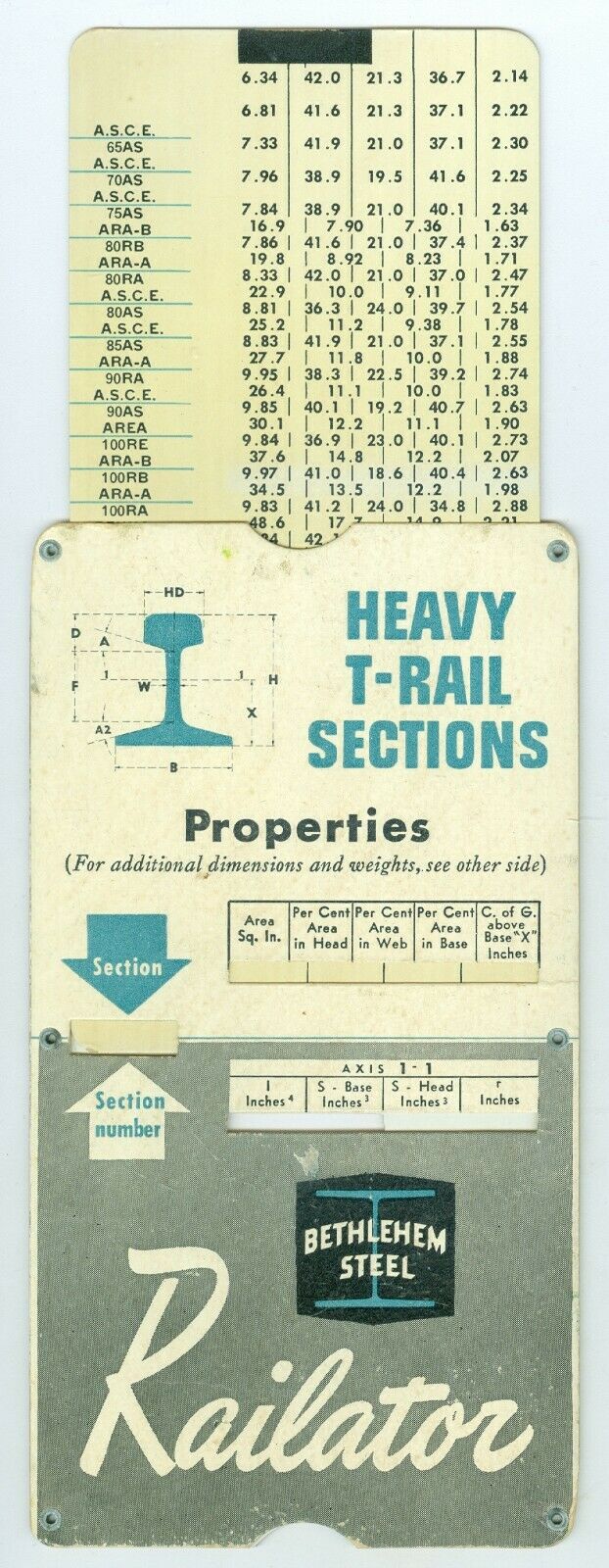 1944 WWII Bethlehem Steel Sliding Heavy T - Rail Sections Diagram And ...