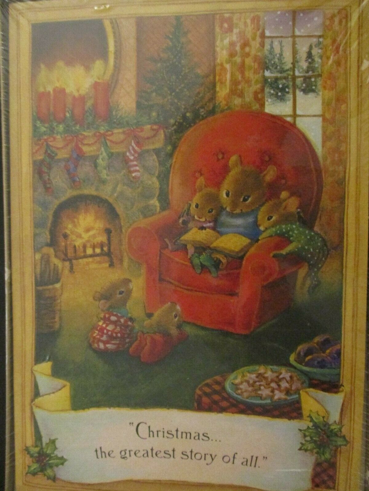 MOUSE MICE FAMILY MOM READING FIREPLACE STOCKINGS TREE HALLMARK ...