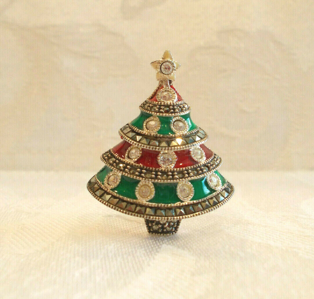 Judith Jack Sterling Silver Christmas Tree Pin / Brooch | #15084708