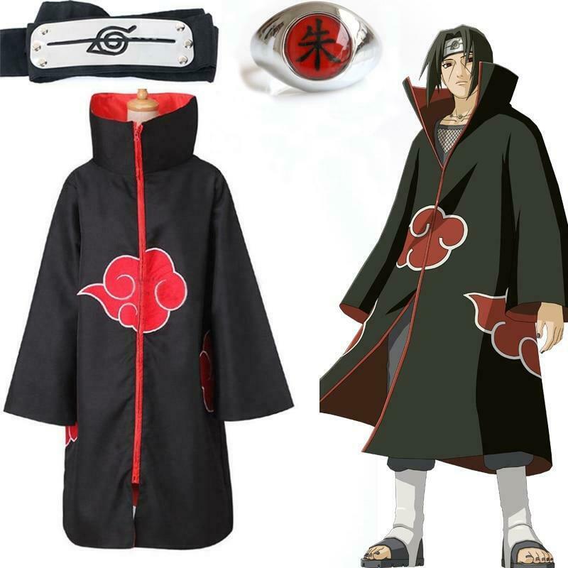 Anime Naruto Akatsuki Cloak Cosplay Costume Uchiha Itachi Ring Headband ...