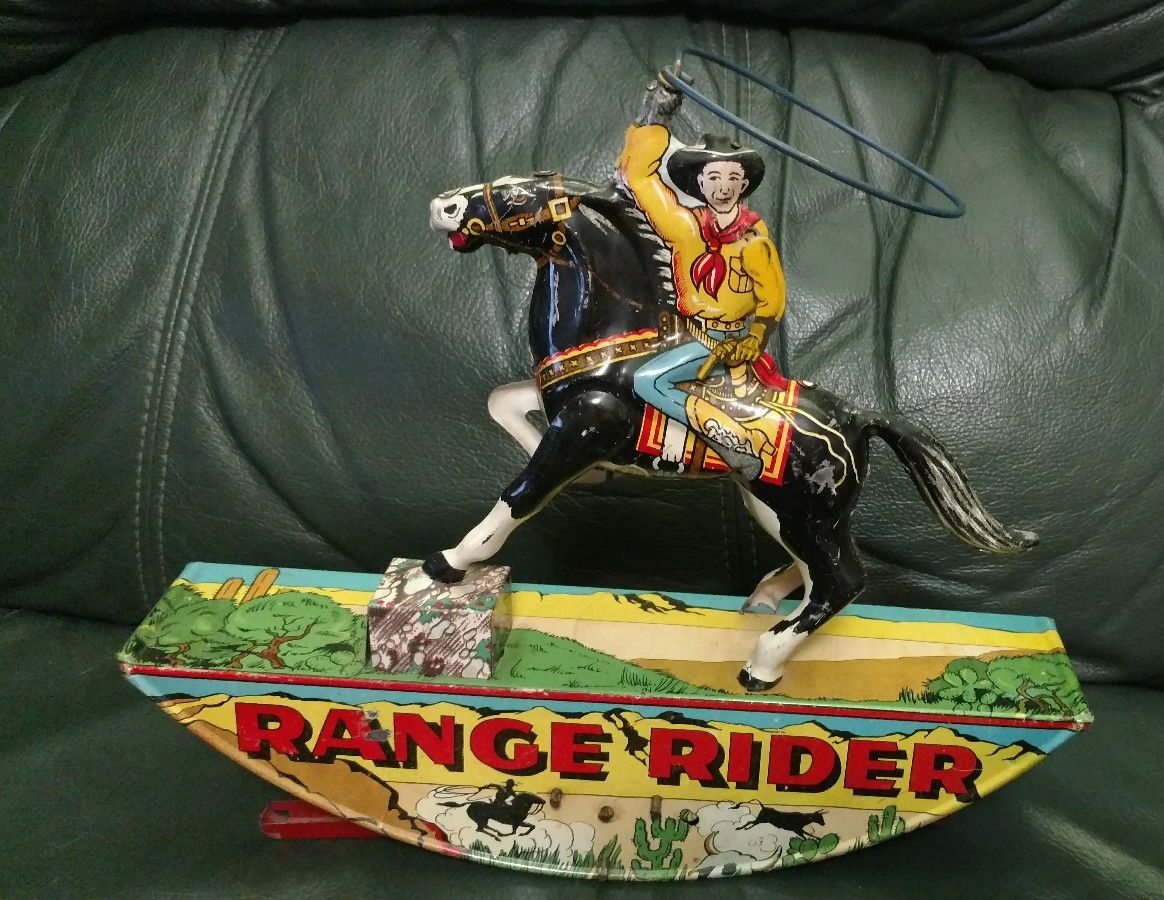 1930s Vintage Marx RANGE RIDER Tin Lintho Wind Up Toy Cowboy Western ...