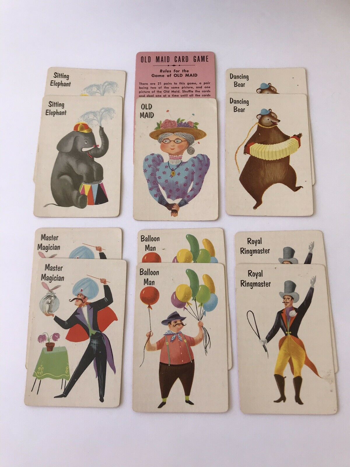WHITMAN VINTAGE OLD MAID DECK OF PLAYING CARDS GREAT GRAPHICS BOX ...