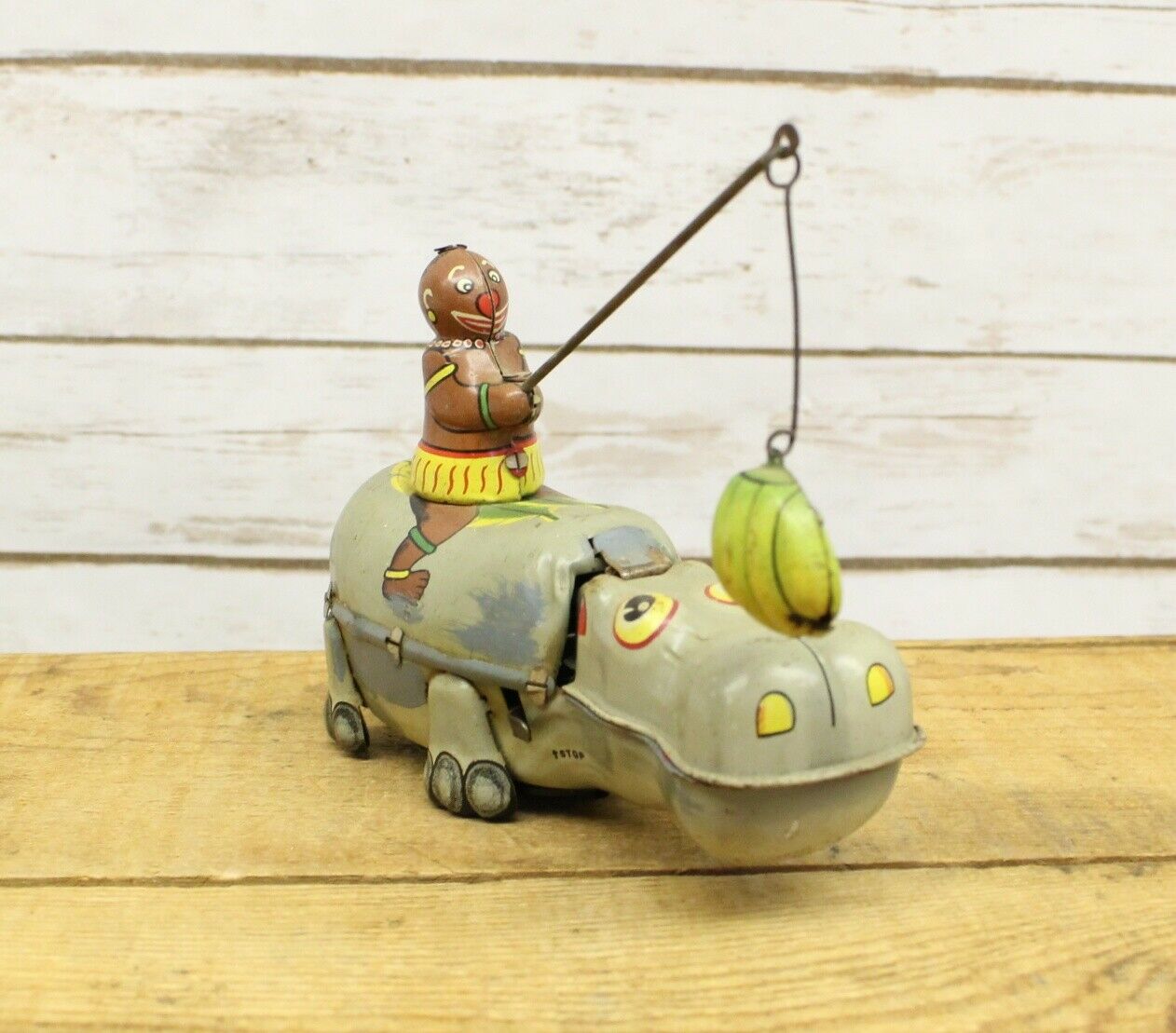 Vintage Mechanical Tin Happy Hippo Wind Up Toy By TPS Japan Rare Litho ...
