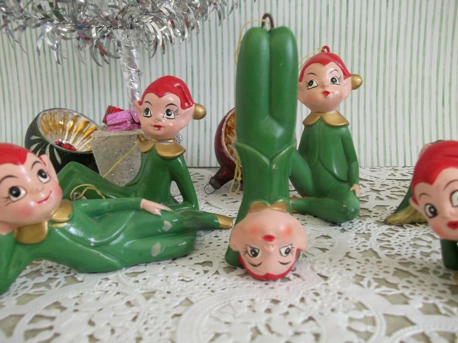 VTG. Set Of 6 Ceramic Elves Pixies - Japan MID - CENTURY ORNAMENTS ...