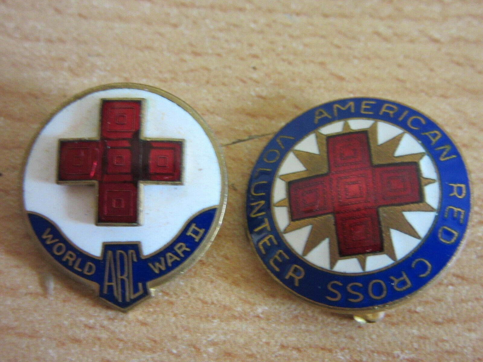 2 Vintage World War 2 Enameled American Red Cross Badge Buttons | #14898093