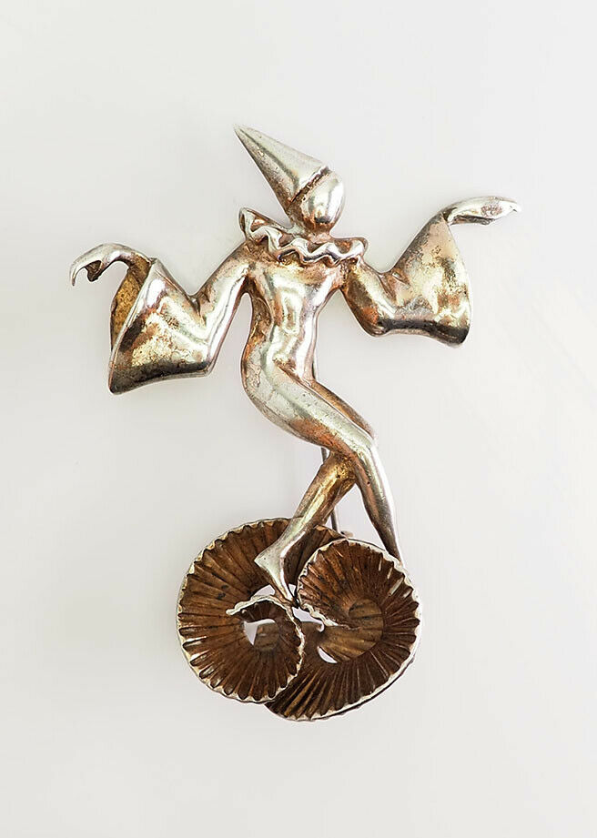 Vintage Art Deco Style Large Sterling Silver Pierrot Acrobat Circus Pin ...