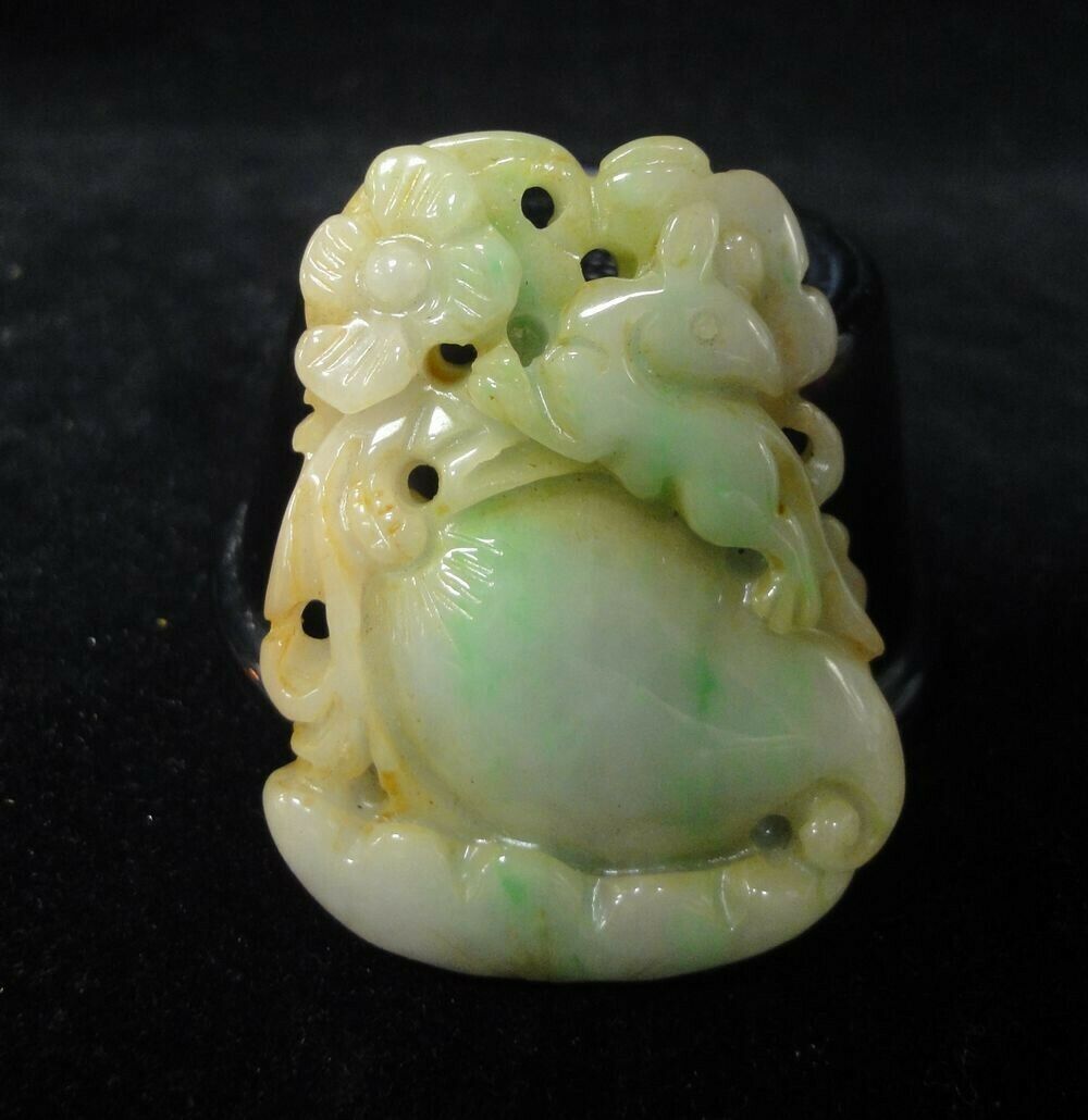 Fine Old Chinese Hand Carved Natural Green And White Jadeite Jade ...