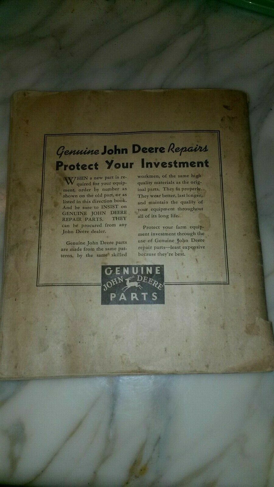 Vintage John Deere Model H General Purpose Tractor Instructions & Parts ...