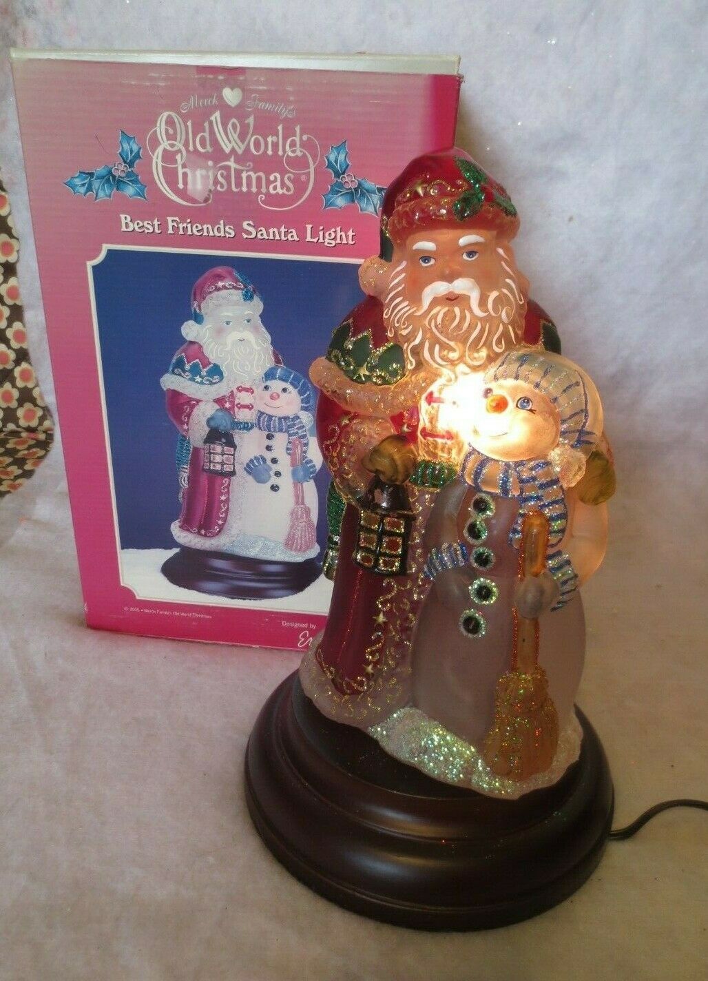 2005 Merck Old World Christmas Best Friends Santa Light 10 1/2 ” & Box ...