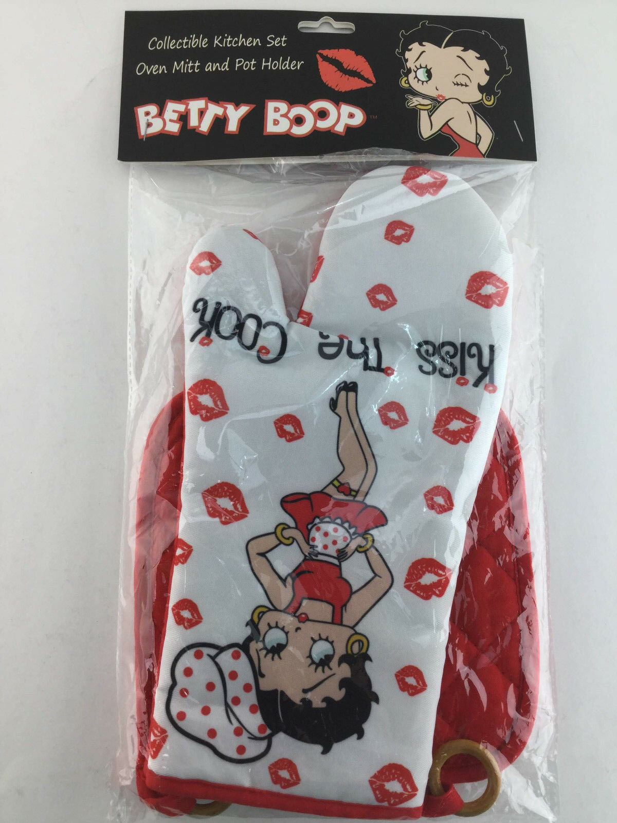 Betty Boop Kitchen Set Kiss The Cook Apron Oven Mitt Pot Holder Fleece ...