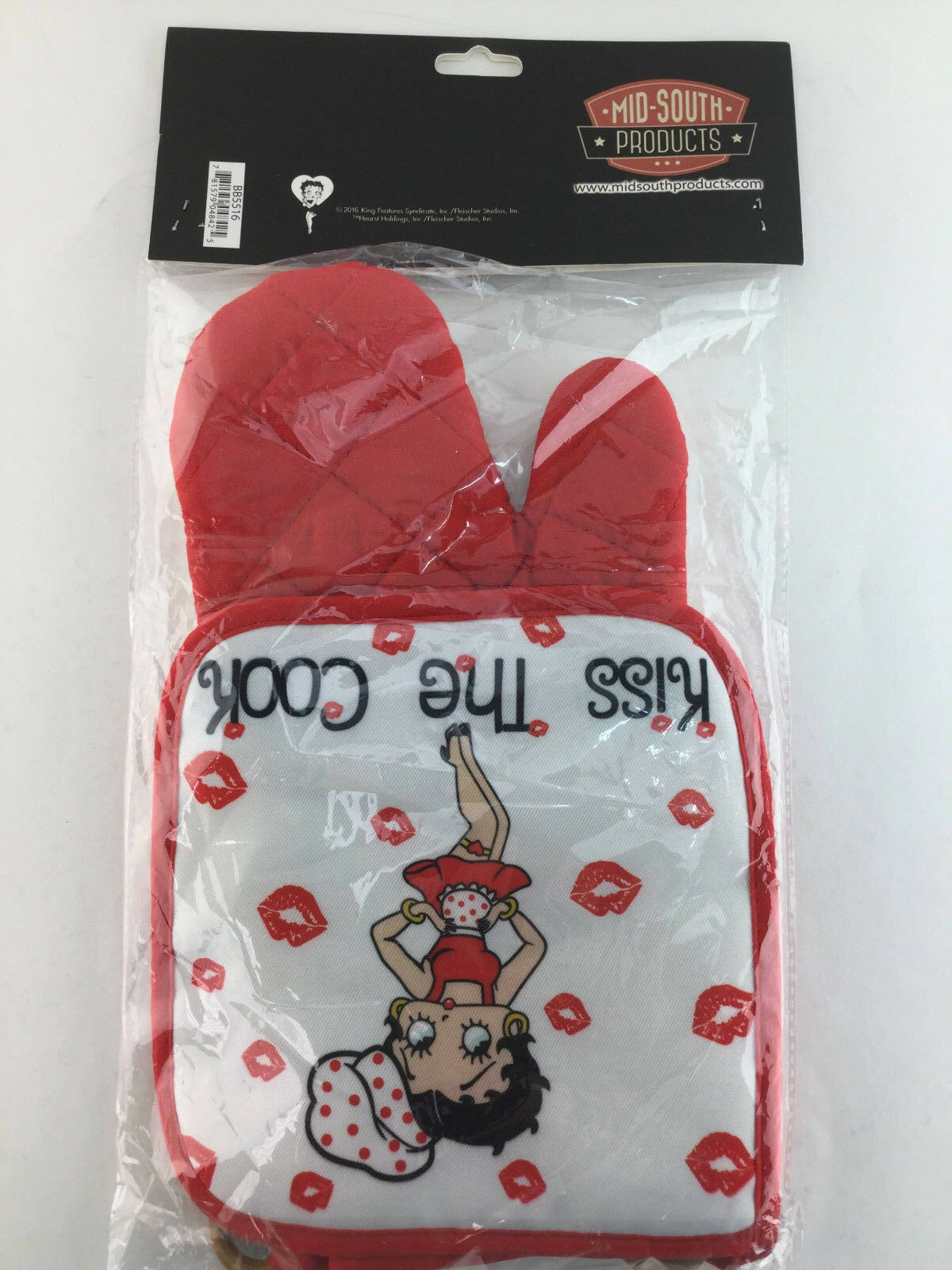Betty Boop Kitchen Set Kiss The Cook Apron Oven Mitt Pot Holder Fleece ...