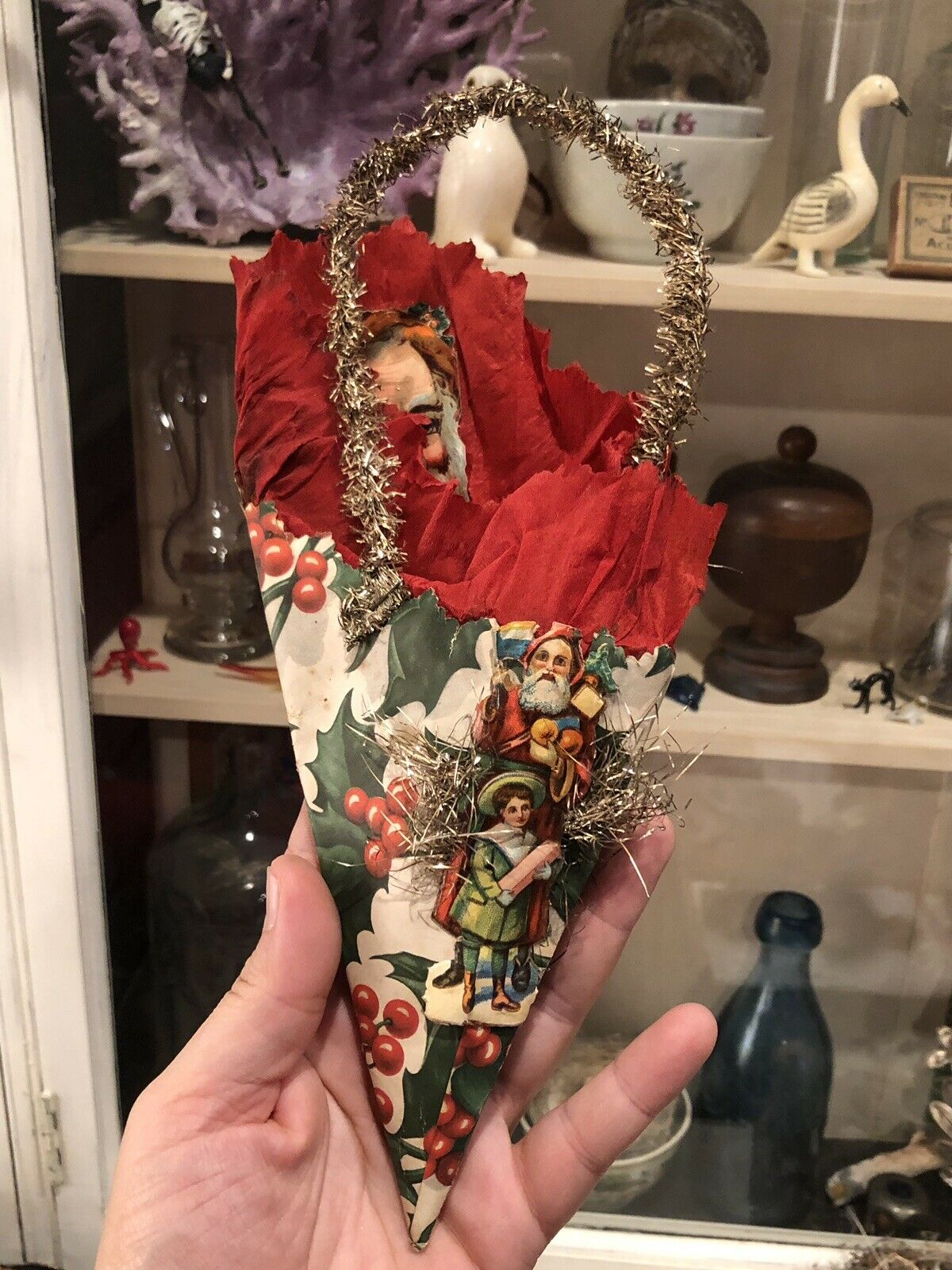 Antique Victorian German Paper Tinsel & Die Cut Santa Christmas ...
