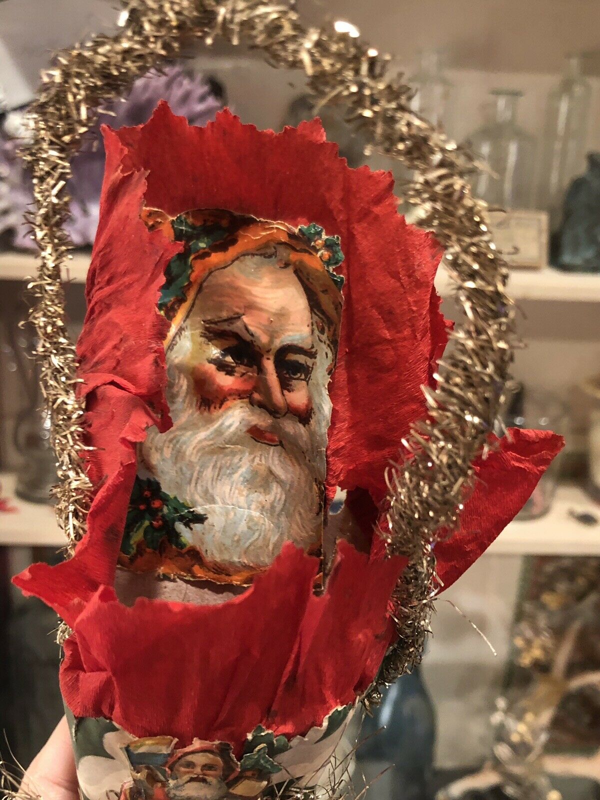 Antique Victorian German Paper Tinsel & Die Cut Santa Christmas ...