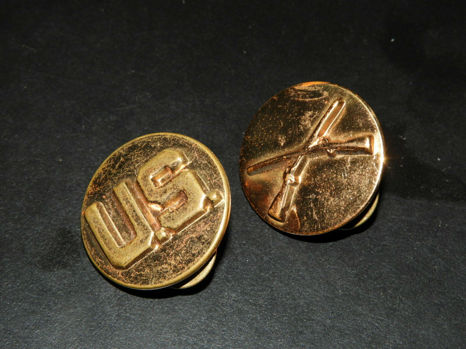 WW2 US Army Enlisted Infantry Collar Discs Brass Clutch Back Set ...