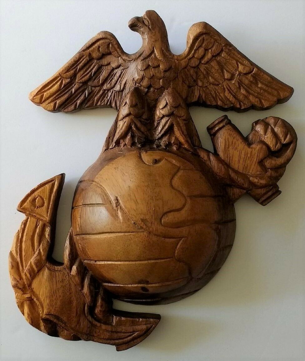 USMC US Marine Corp Solid Wood Wall Plaque EGA Philippines Hand Carved ...
