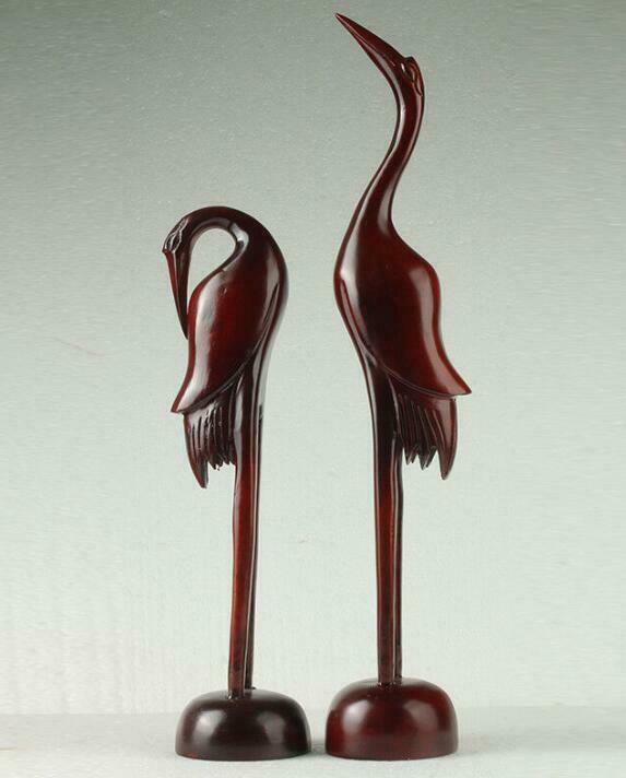 A Rare Chinese Wood Hand - Carved Lifelike 2 Cranes Statue /Td02B ...