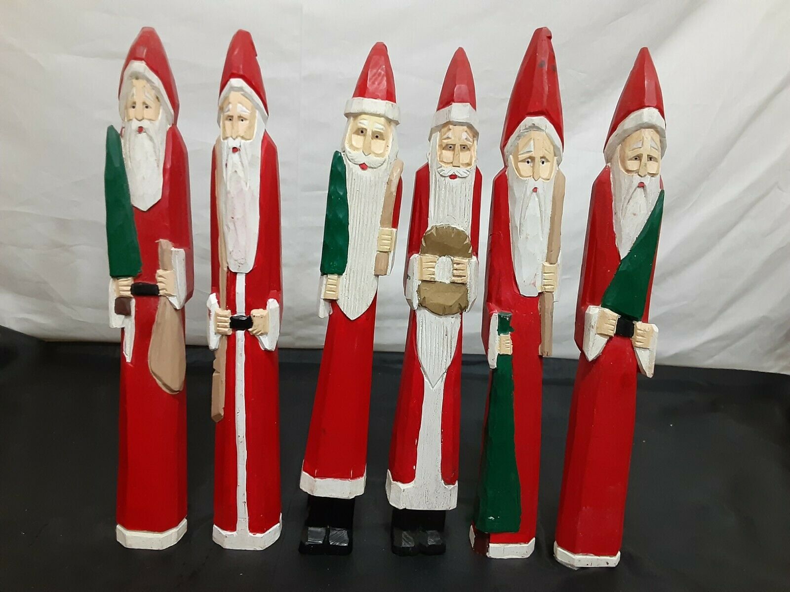 Pencil Skinny Hand Carved Folk Art Primitive SANTA CLAUS Christmas WOOD ...