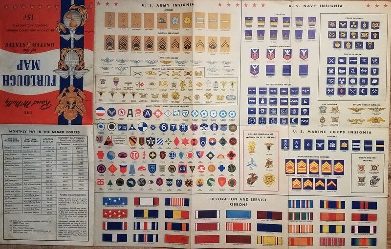 WWII Rand McNally Furlough Map Of The United States W Insignia ID ...