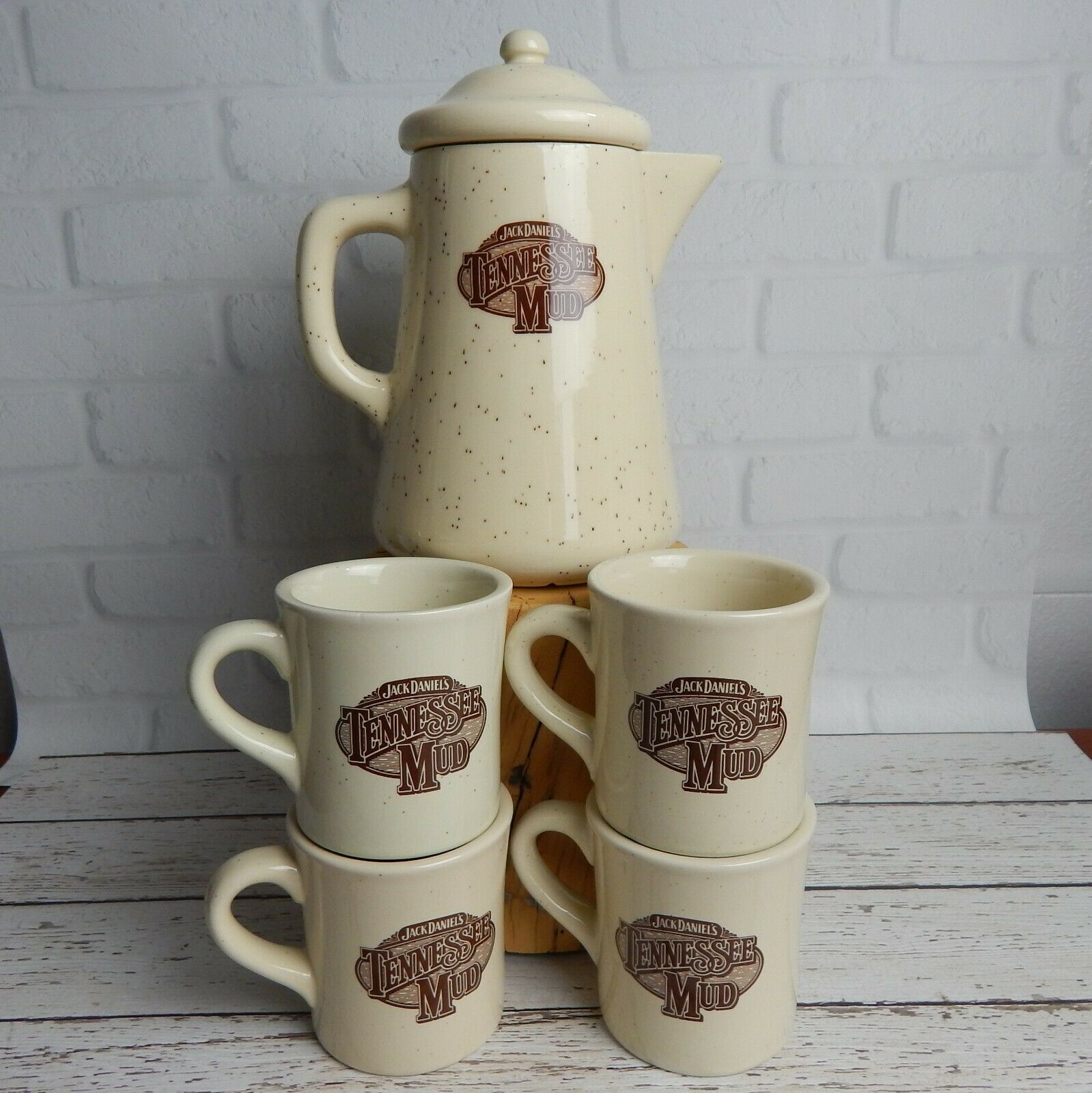 5 PC Set Jack Daniels Tennessee Mud Stoneware Coffee Pot And 4 Coffee ...