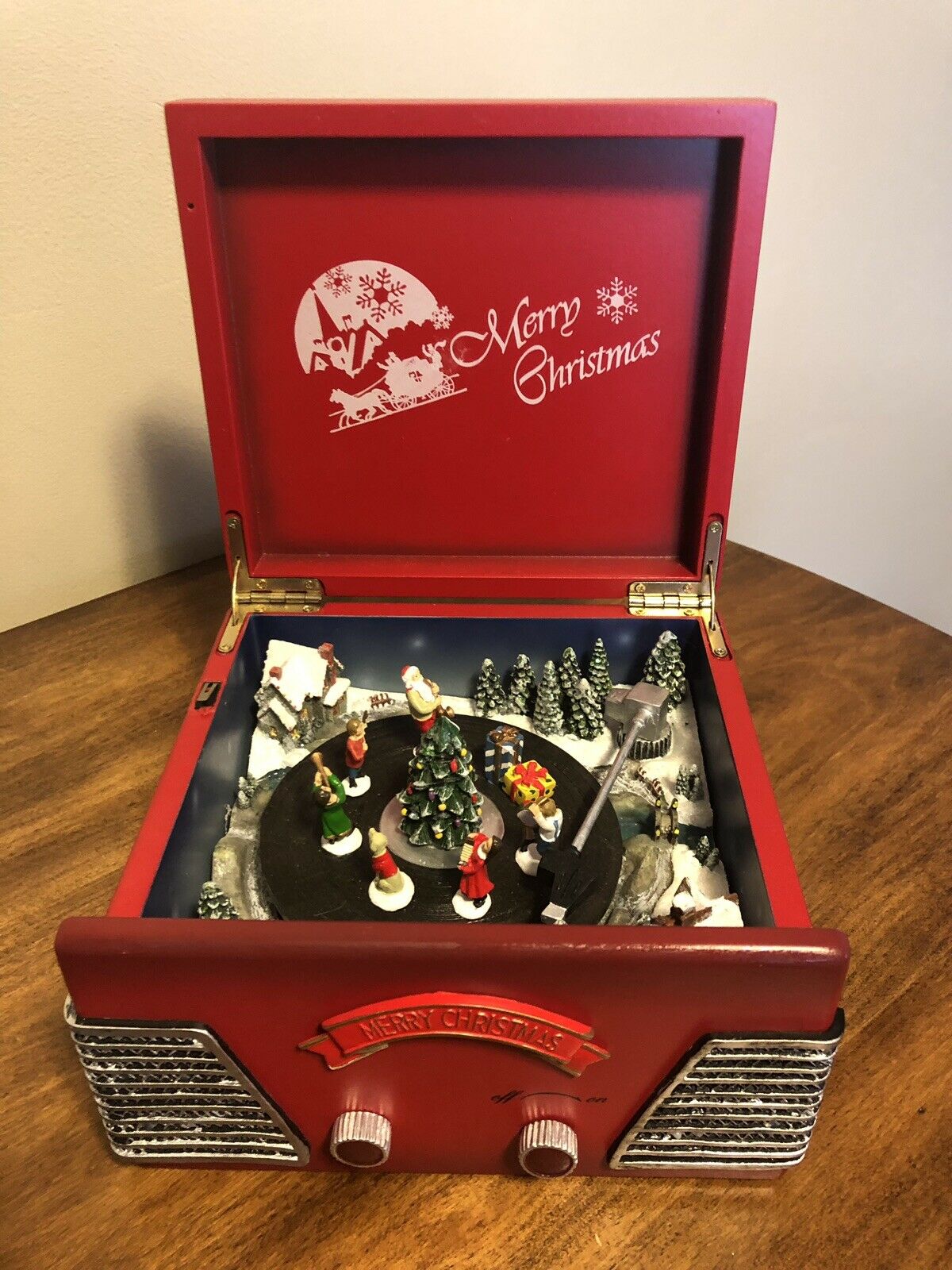 Old Fashioned Christmas Record Music Box Player Red | #14744491