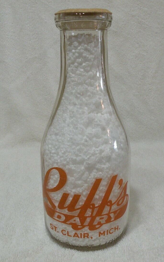 Qt Long Neck RUFF ' S DAIRY Milk Bottle St. CLAIR, MICH With Ruff Cap ...
