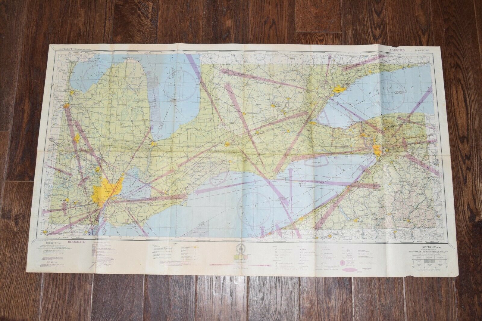 1944 DETROIT MICH Sectional Aeronautical Chart Pilot Map WWII US ARMY ...
