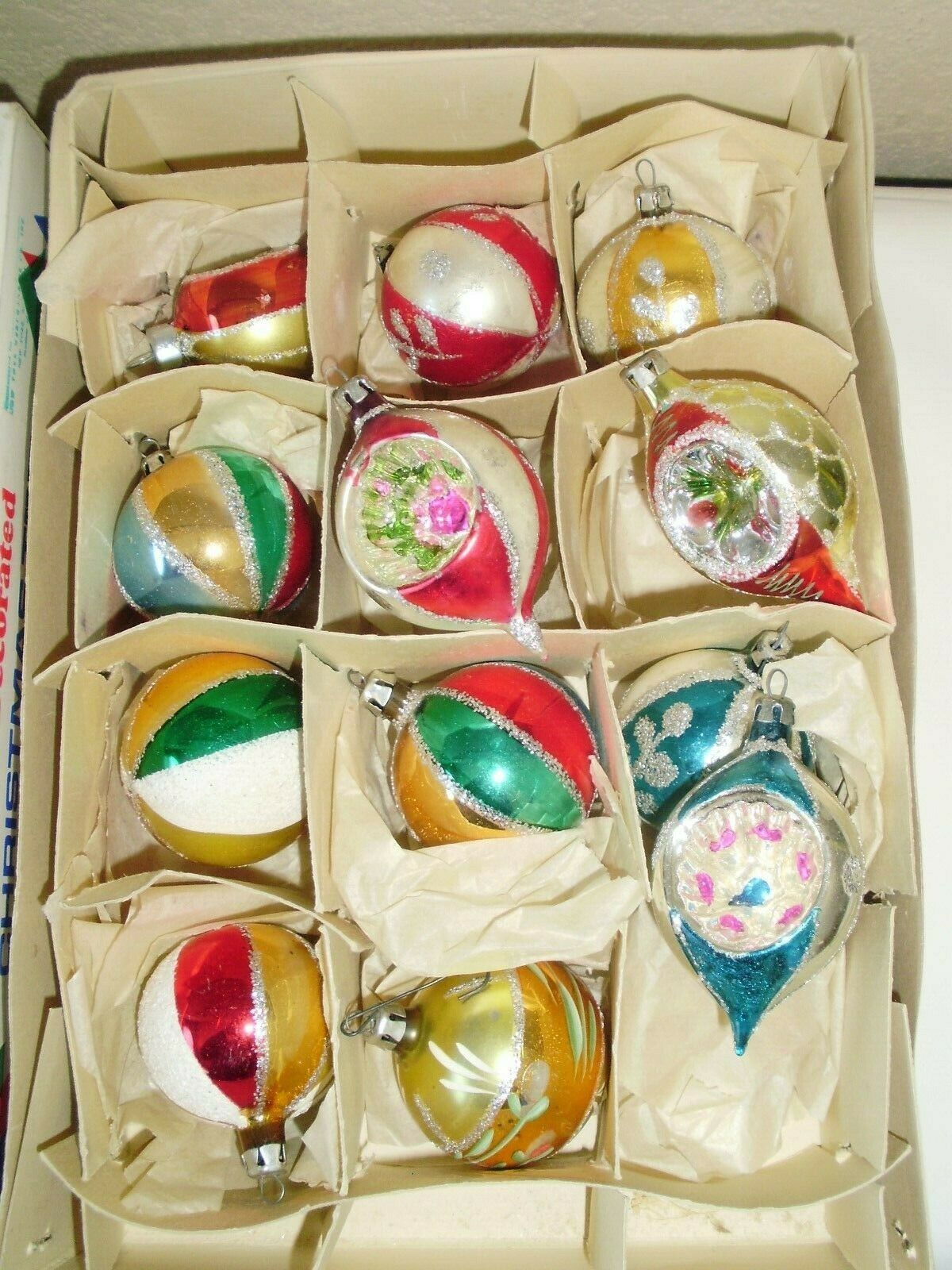 Vintage Boxed 12 Santa Land Hand Blown Glass Ornaments 4 Indent | #14598215