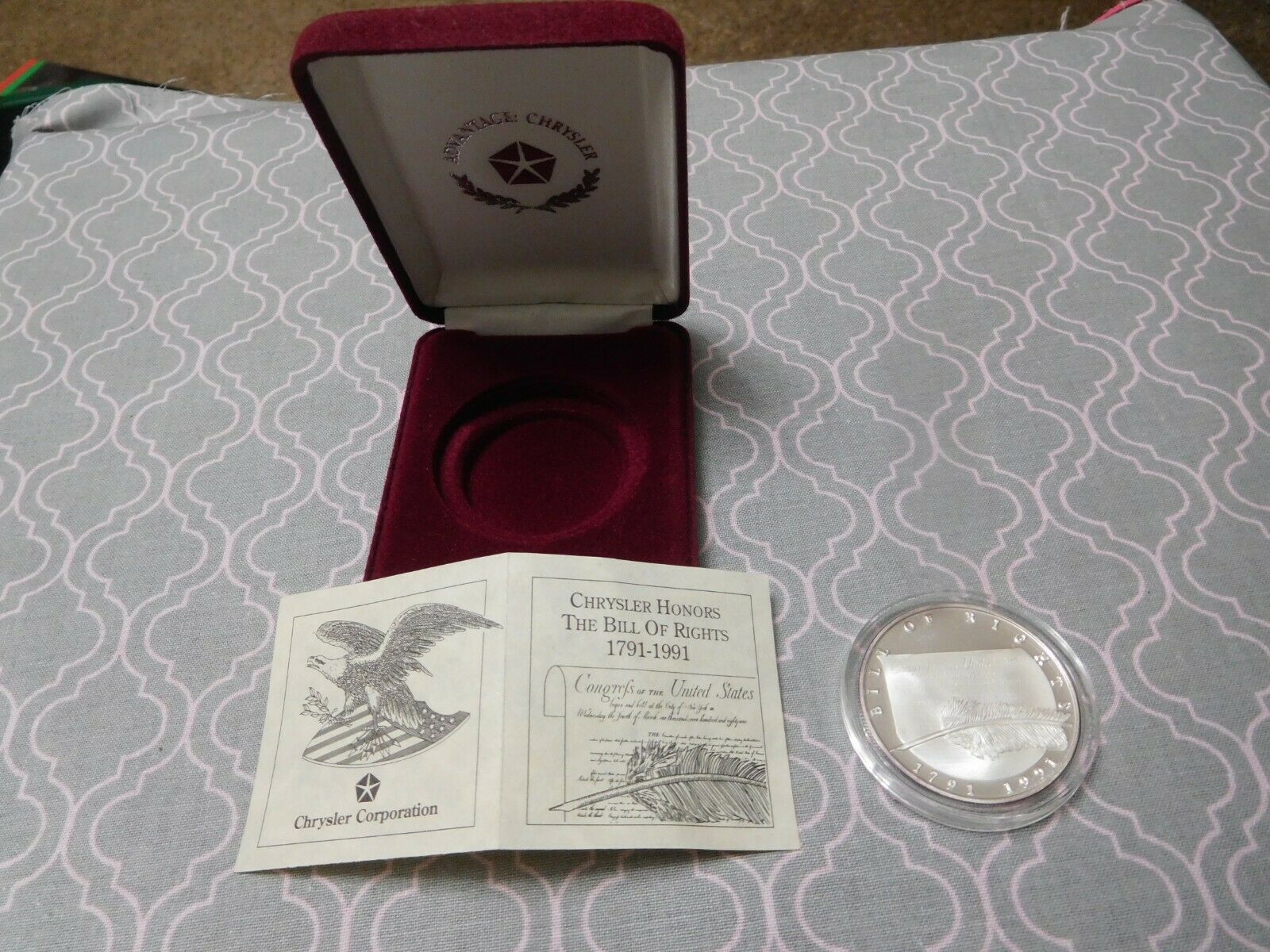 Chrysler Commemorative Coin Bill Of Rights One Troy Ounce. 999 Fine ...