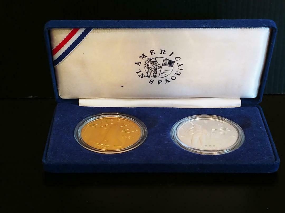 1988 AMERICAN IN SPACE 2 COIN SET SILVER AND BRONZE | #14557818