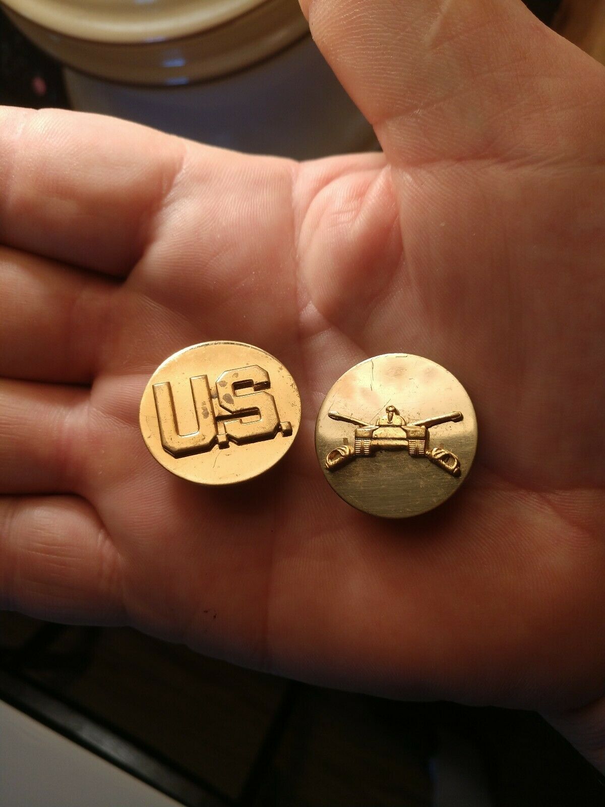 WW2 US Military Army Enlisted Infantry Collar Brass Insignia Pins Disc ...