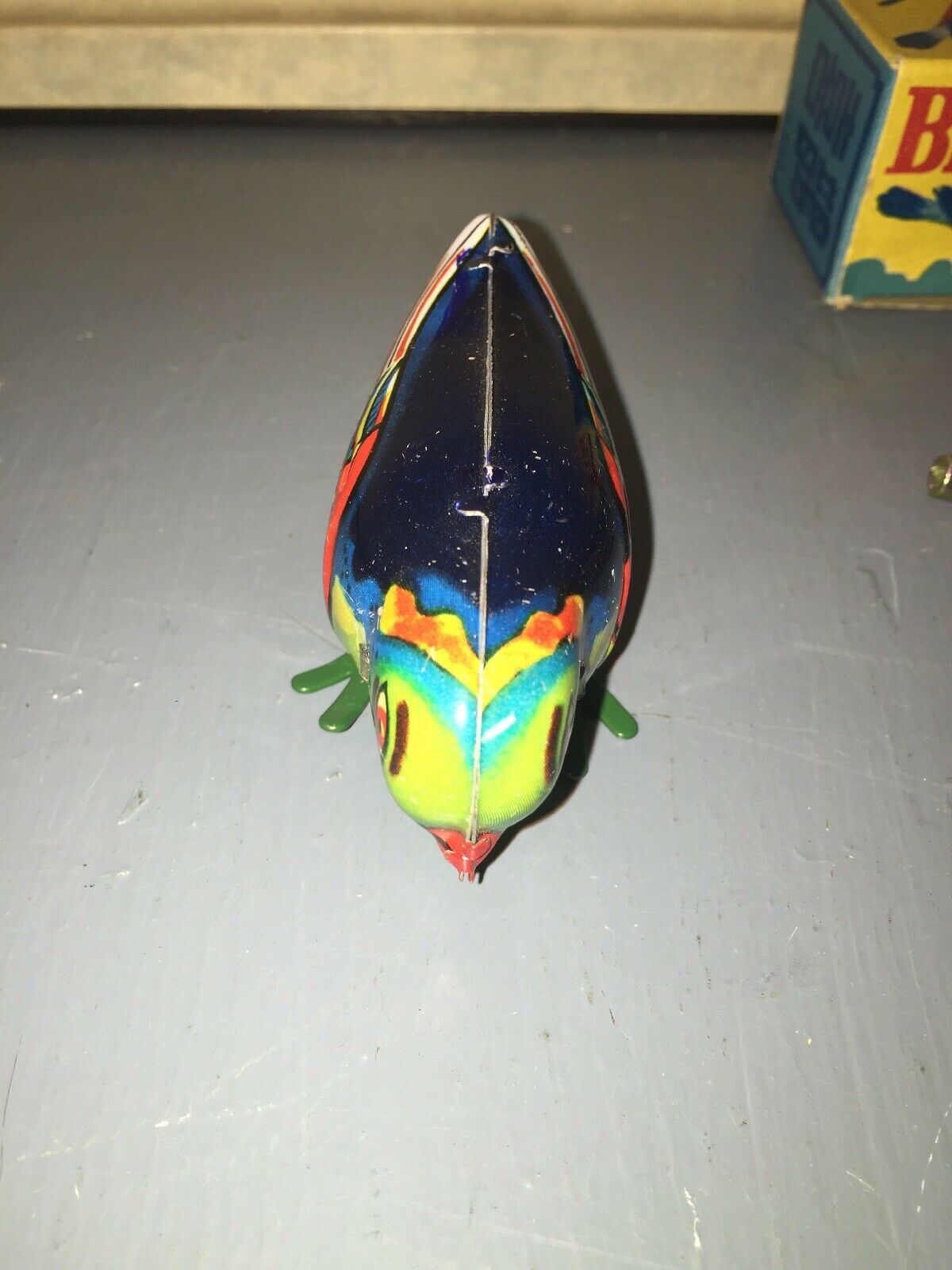 Vintage Mechincal Tin Blue Bird Wind Up Toy And Key | #14426029
