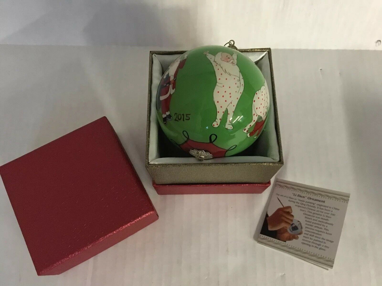 Pier 1 Li Bien Glass Ornament 2015 Santa Preparing For Christmas Box ...