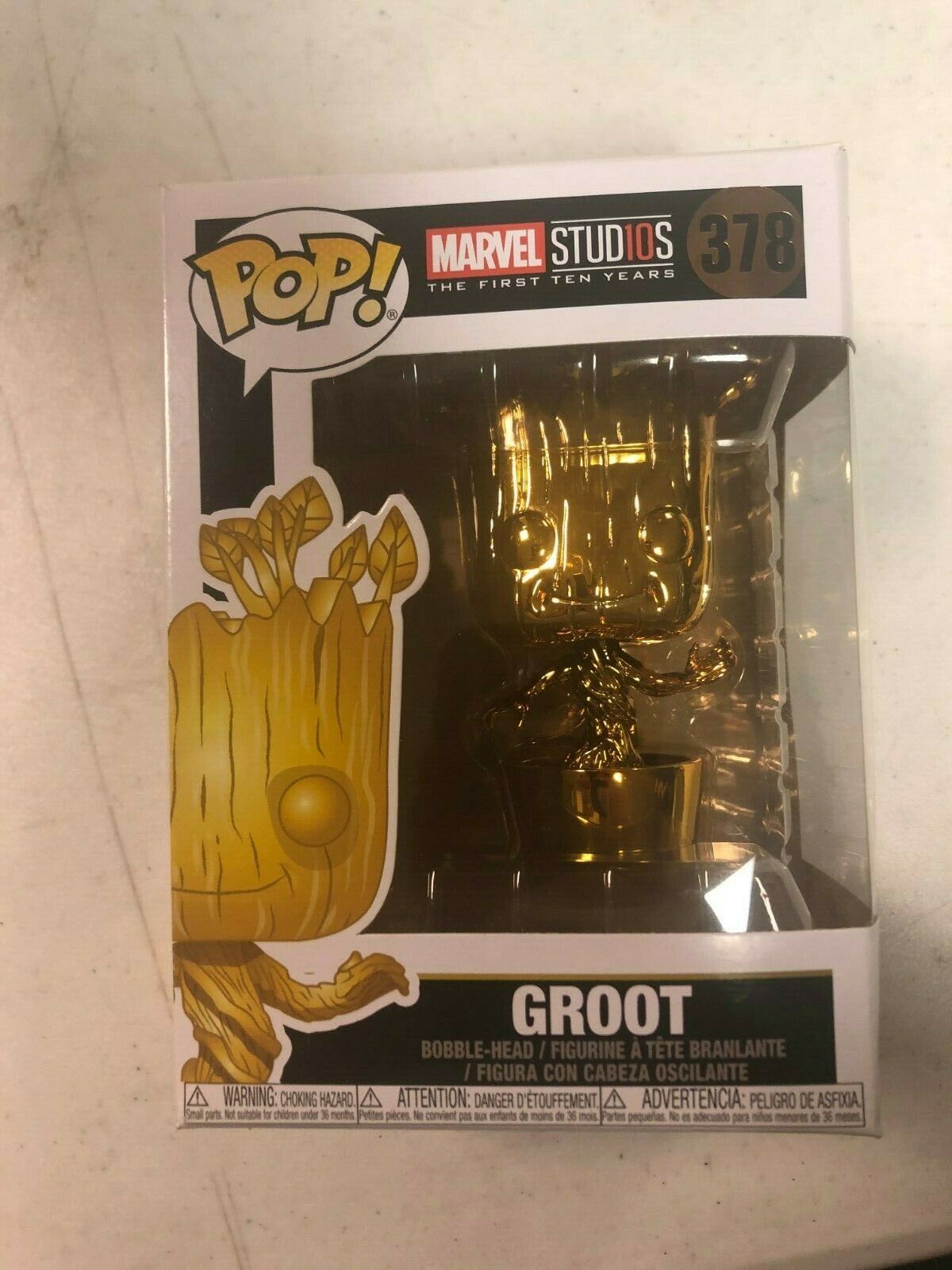 BOX Funko Pop Marvel Studios Groot Gold Chrome 378 Vinyl Figure | #14419974
