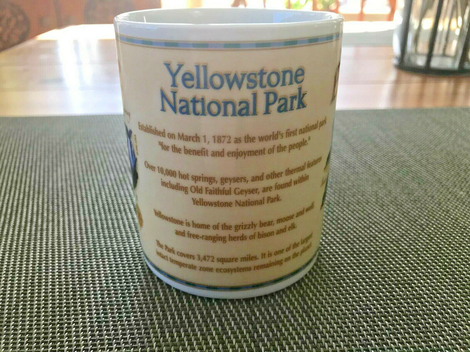 Yellowstone National Park Coffee Cup Mug Tourist Souvenir Map Facts ...