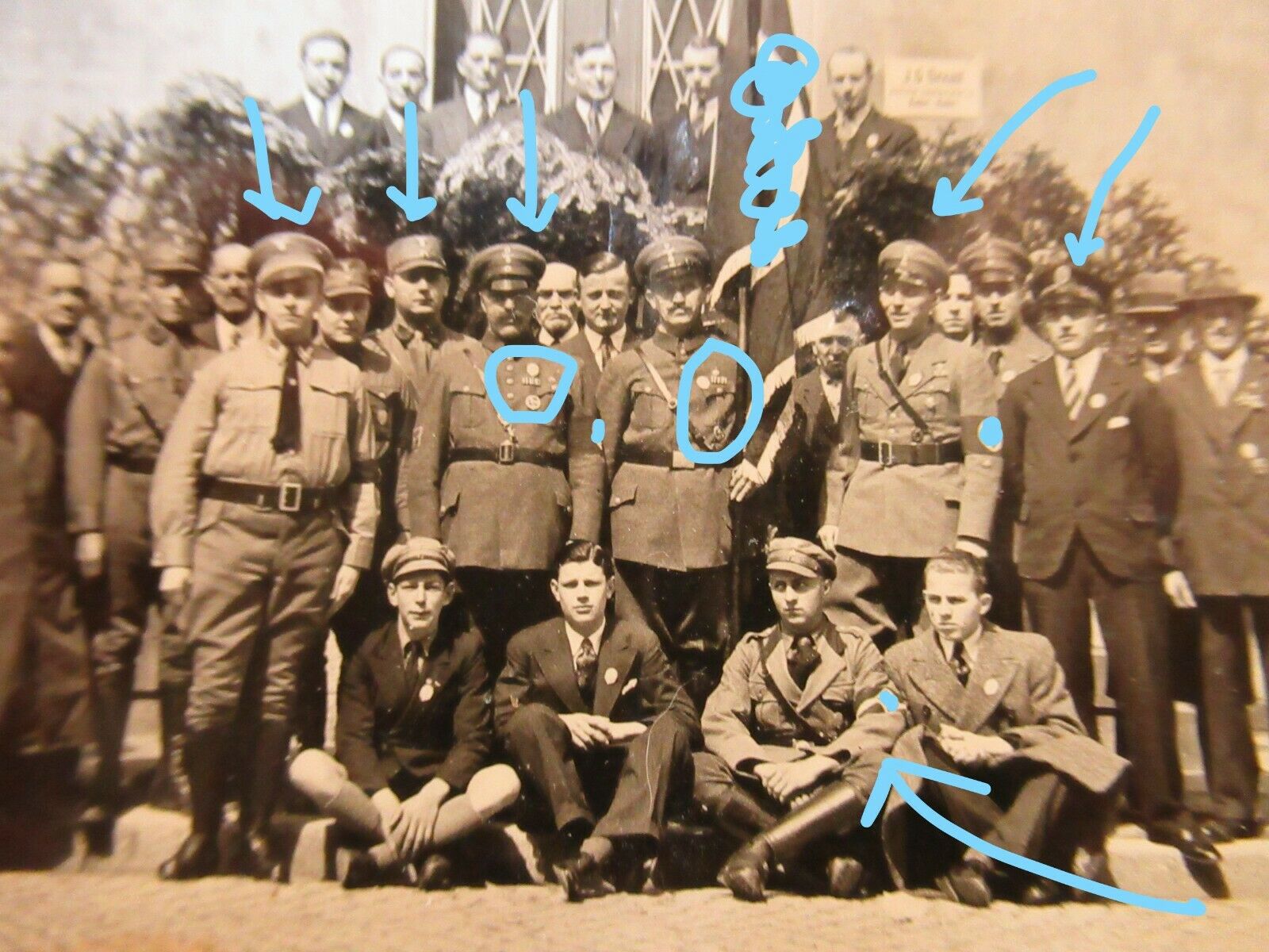 WWII German Photo Group Of All Sorts Of OFFICIALS With Flag | #14554033