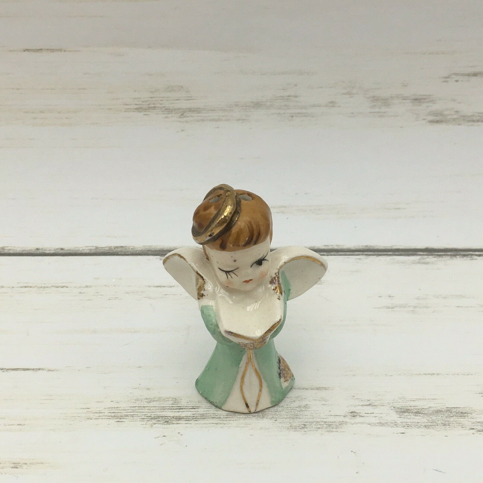 Vintage Japan Ceramic Winking Miniature Angel Bell Figurine | #14269372
