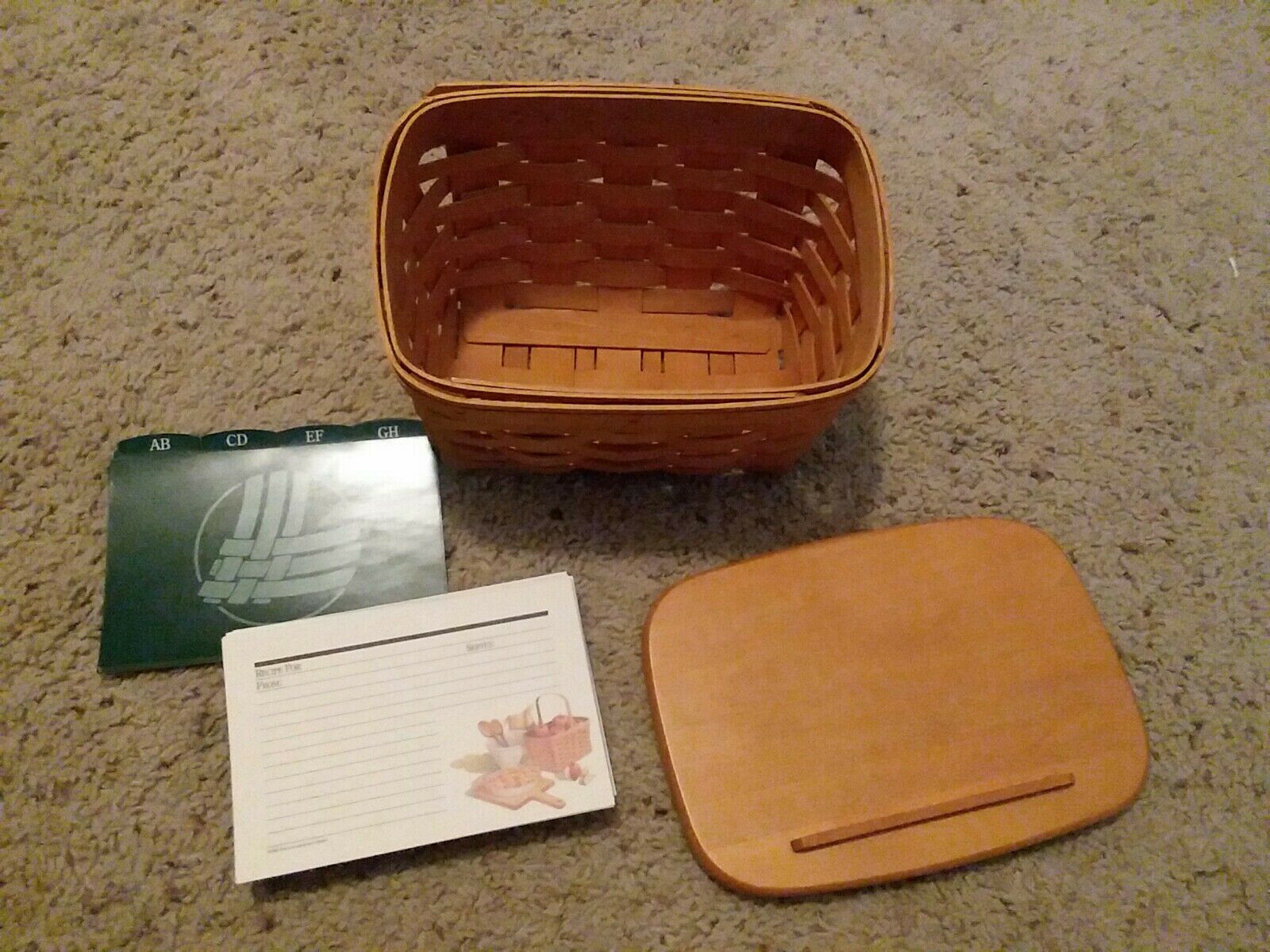 Longaberger Recipe Basket With Lid, A Large Stack Of Recipe Cards, And ...